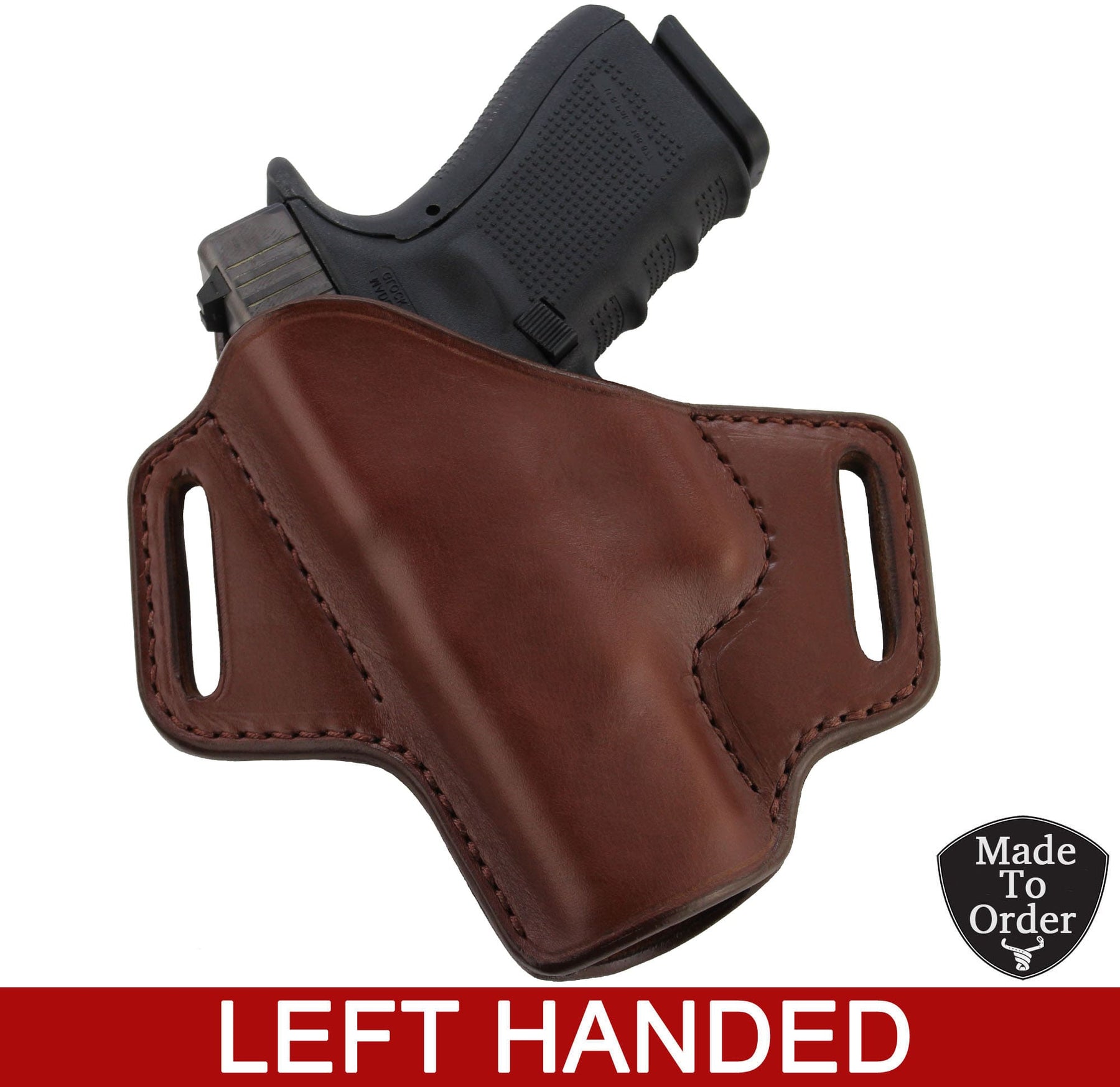 Brown Leather Molded Gun Holster | Stitched | Left Handed ...