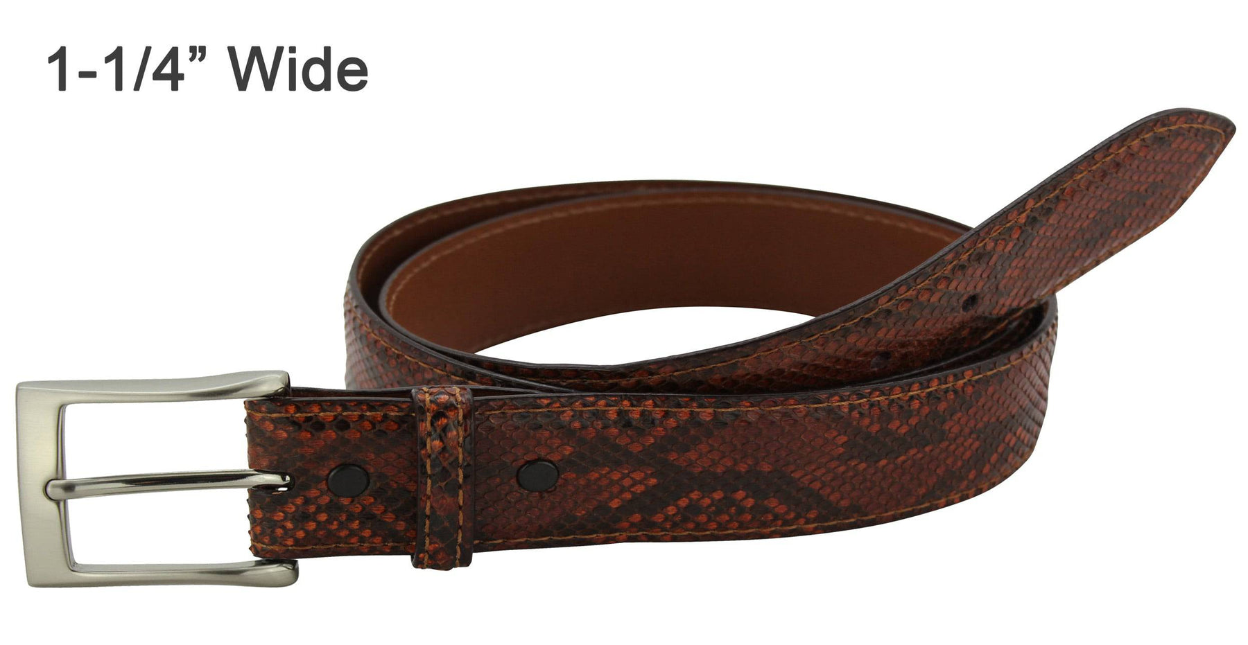 Men's Cognac Python Snake Skin Designer Full Grain Leather Belt ...