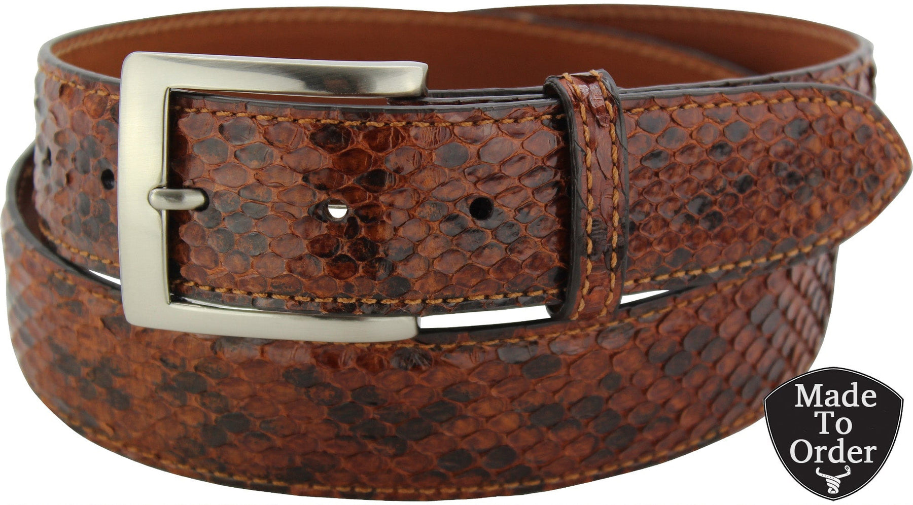 Cognac Cognac Snake Skin Designer Full Grain Leather Belt (Allow Approx. 3 To 4 Weeks To Ship ...