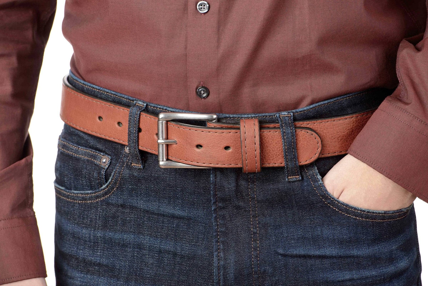 Men's Brown American Bison Leather Max Thickness Gun Belt ...