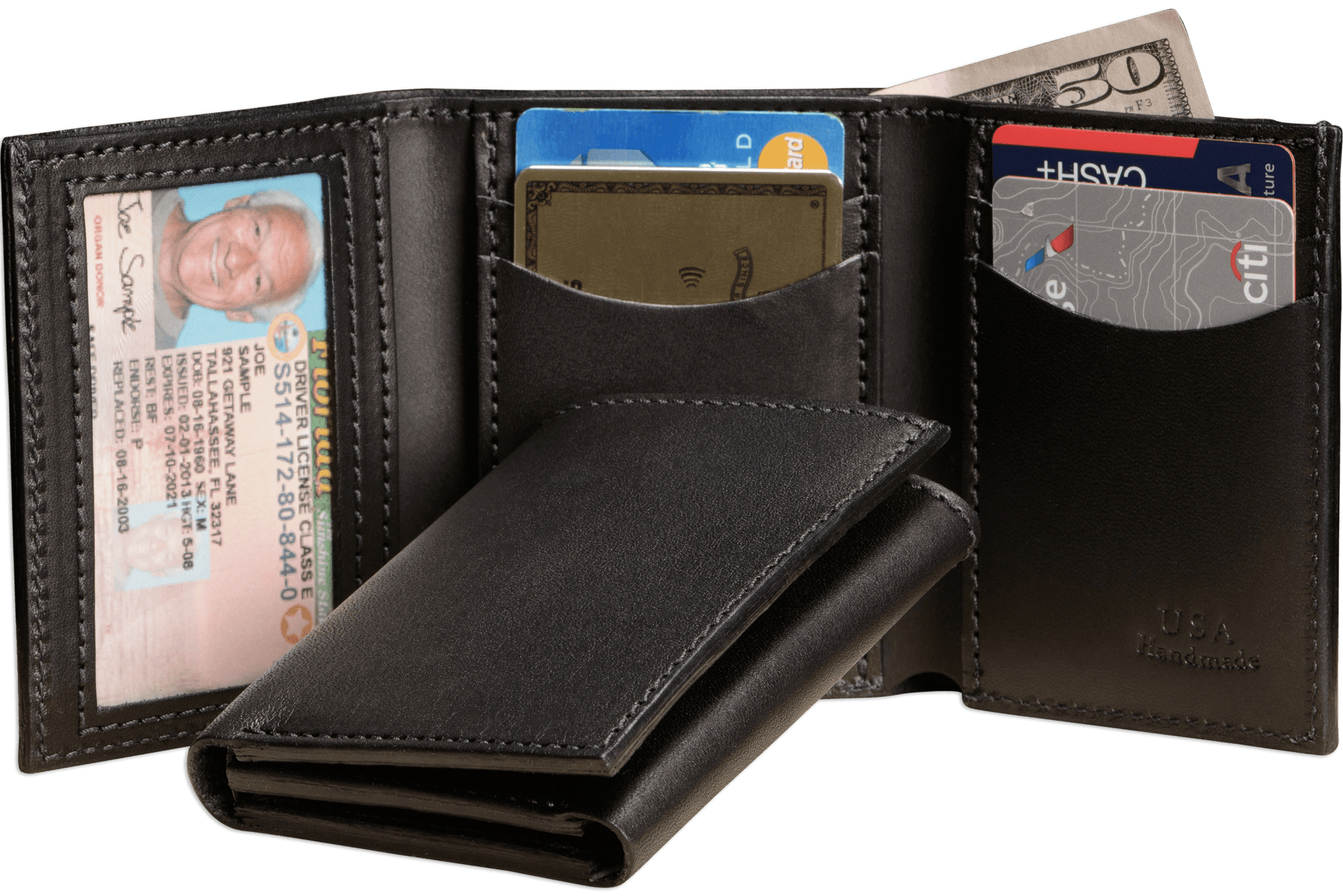 Black Premium Leather Trifold Wallet With ID Window – BullhideBelts.com